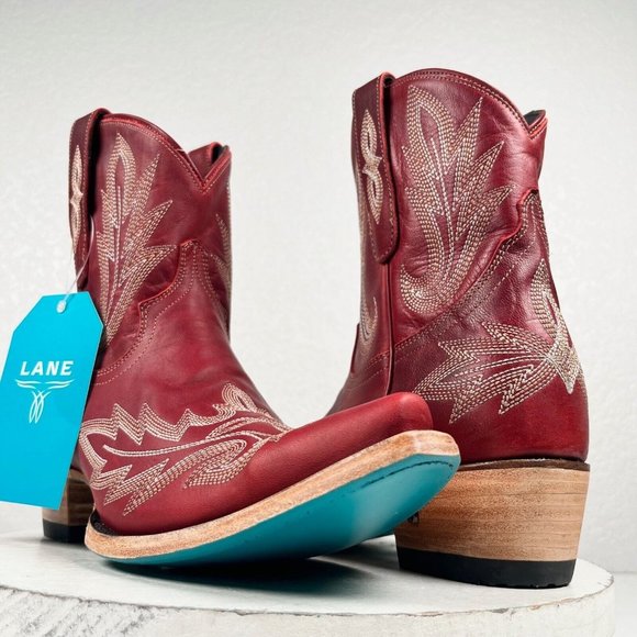 Lane Boots | Shoes | New Lane Lexington Short Red Cowboy Boots Womens 9 Western Leather Snip Toe ...